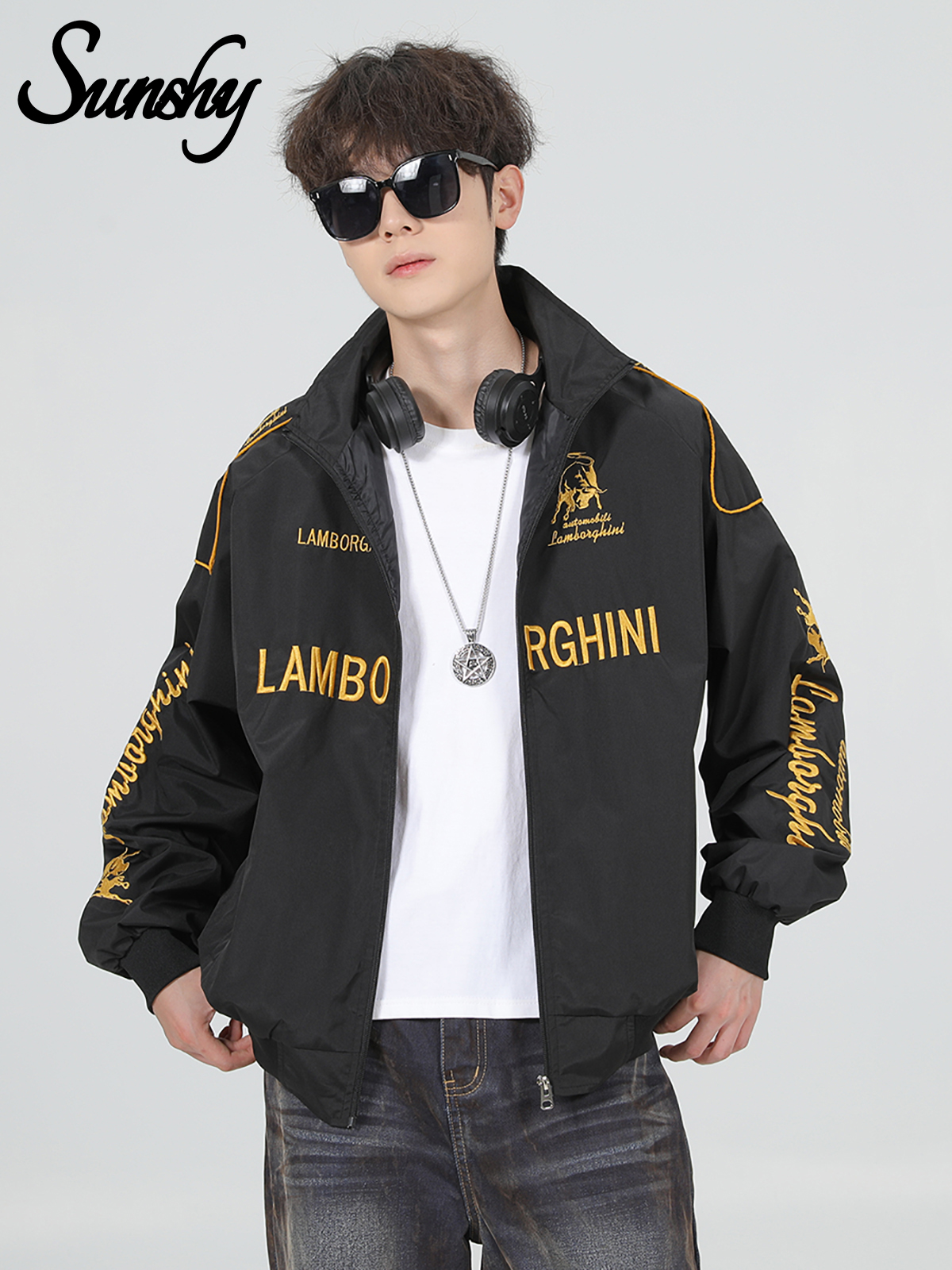 SUNSHY Black F1 Jacket For Men LAMBORGHINI Motor Racing Jacket Cotton ...