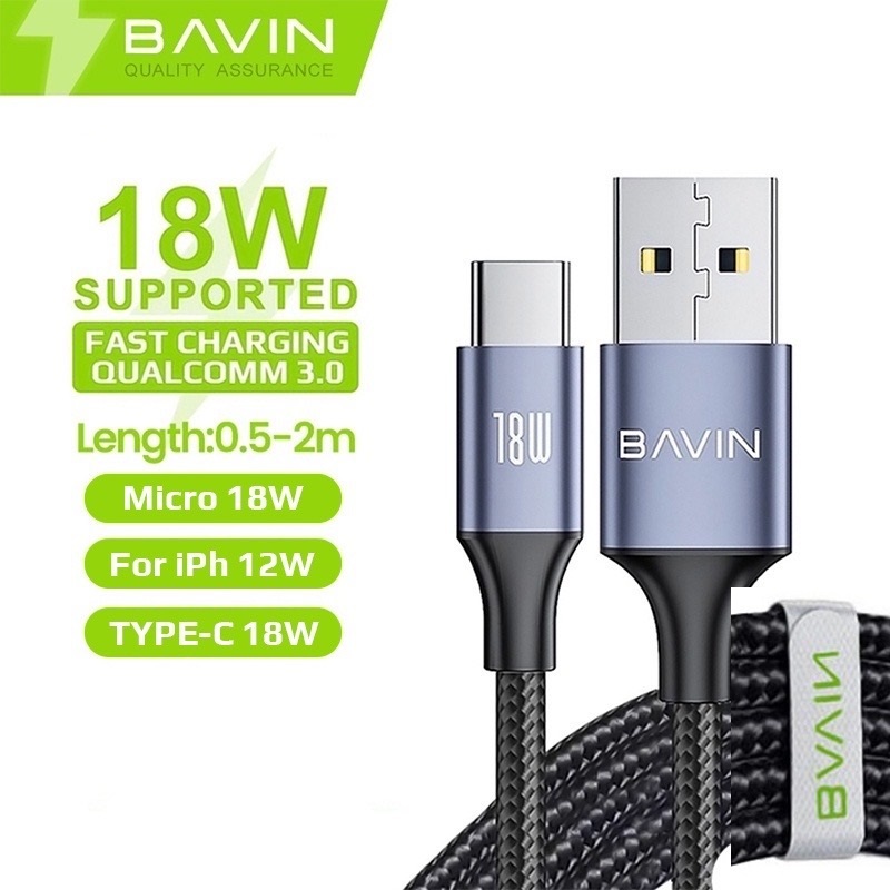 BAVIN CB201 QC3.0 Fast Charging 0.5/1/1.5/2M Cable Nylon Braided Wire ...