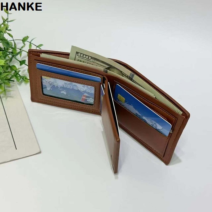 HANKE Leather Men's Wallet Short Bifold with Zipper for Coins and Card ...