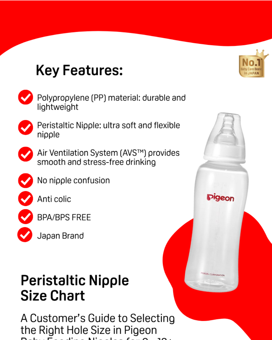 Pigeon Official- Crystal Clear Streamline Feeding Bottle medium flow ...