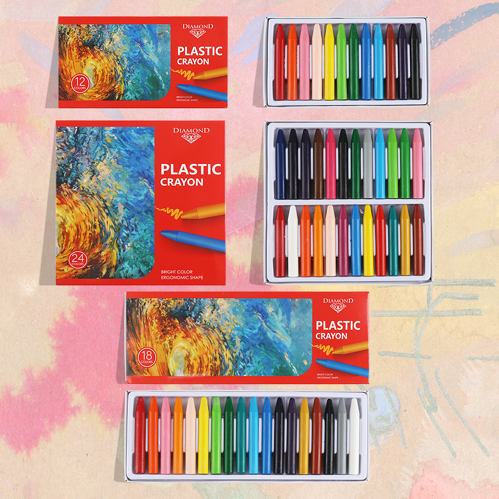 Diamond&FCI Plastic Crayons (12/18/24) Colors Non Toxic Crayons, Easy ...