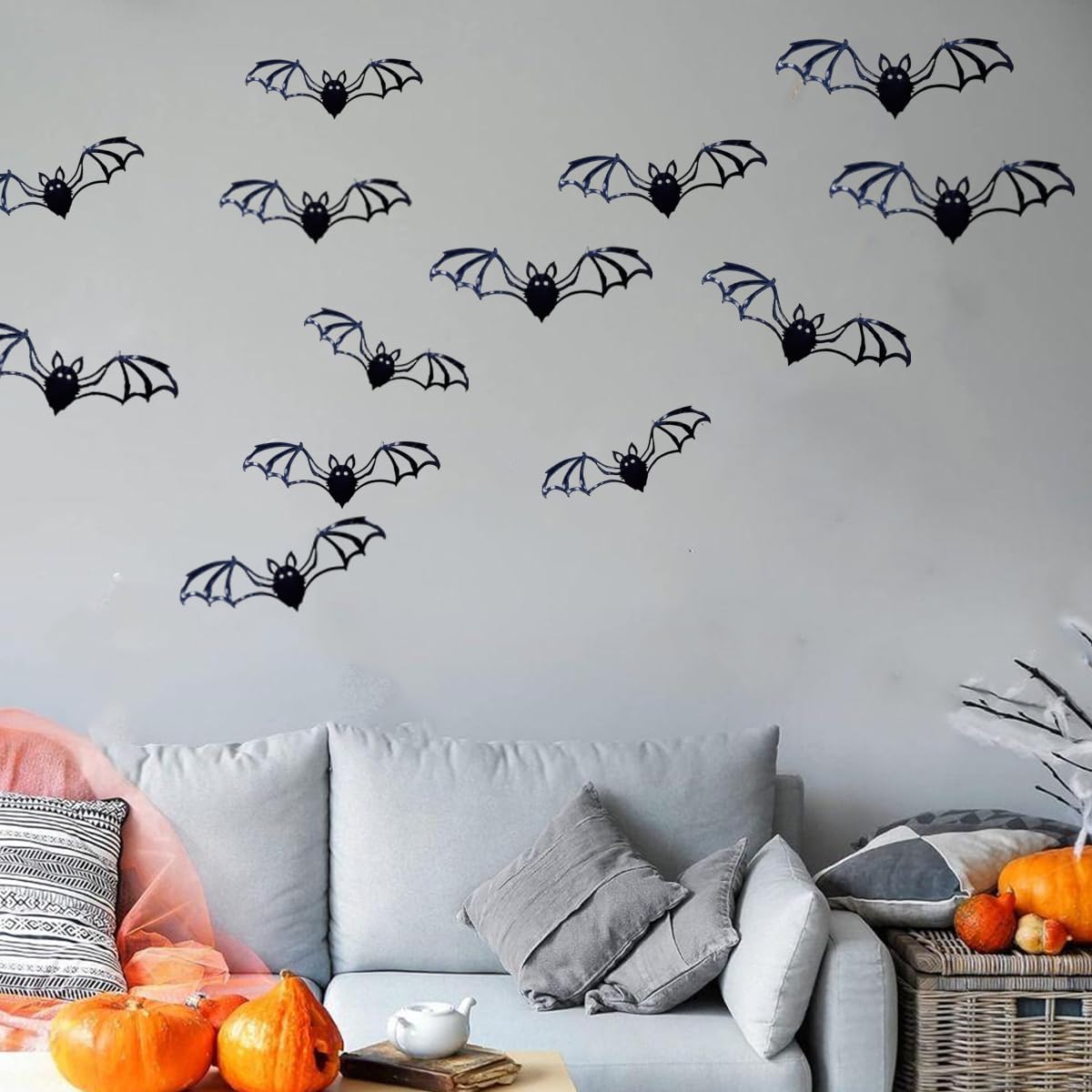 12PCS Halloween 3D Bat Wall Decor Sticker DIY Scary Bat Wall Decal for ...