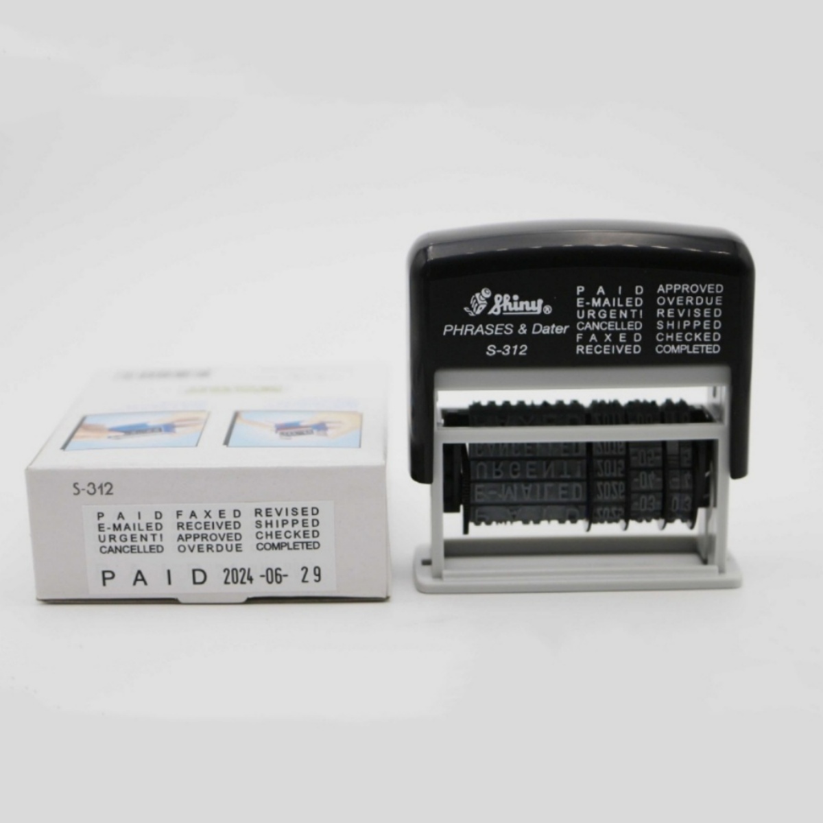 Shiny S312 Phrases & Date Stamp Self Inking with 12 Text Wording ...