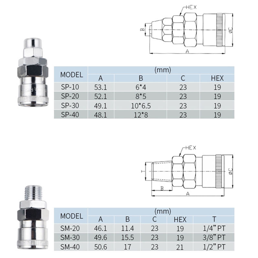 8 In 1 20 1/4" Air Hose Compressor Connector Coupler PP,PF,PH,PM,SP,SF ...
