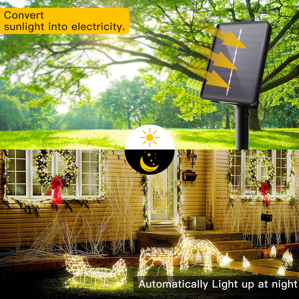 42M outdoor solar LED string lights waterproof Christmas lights fairy ...