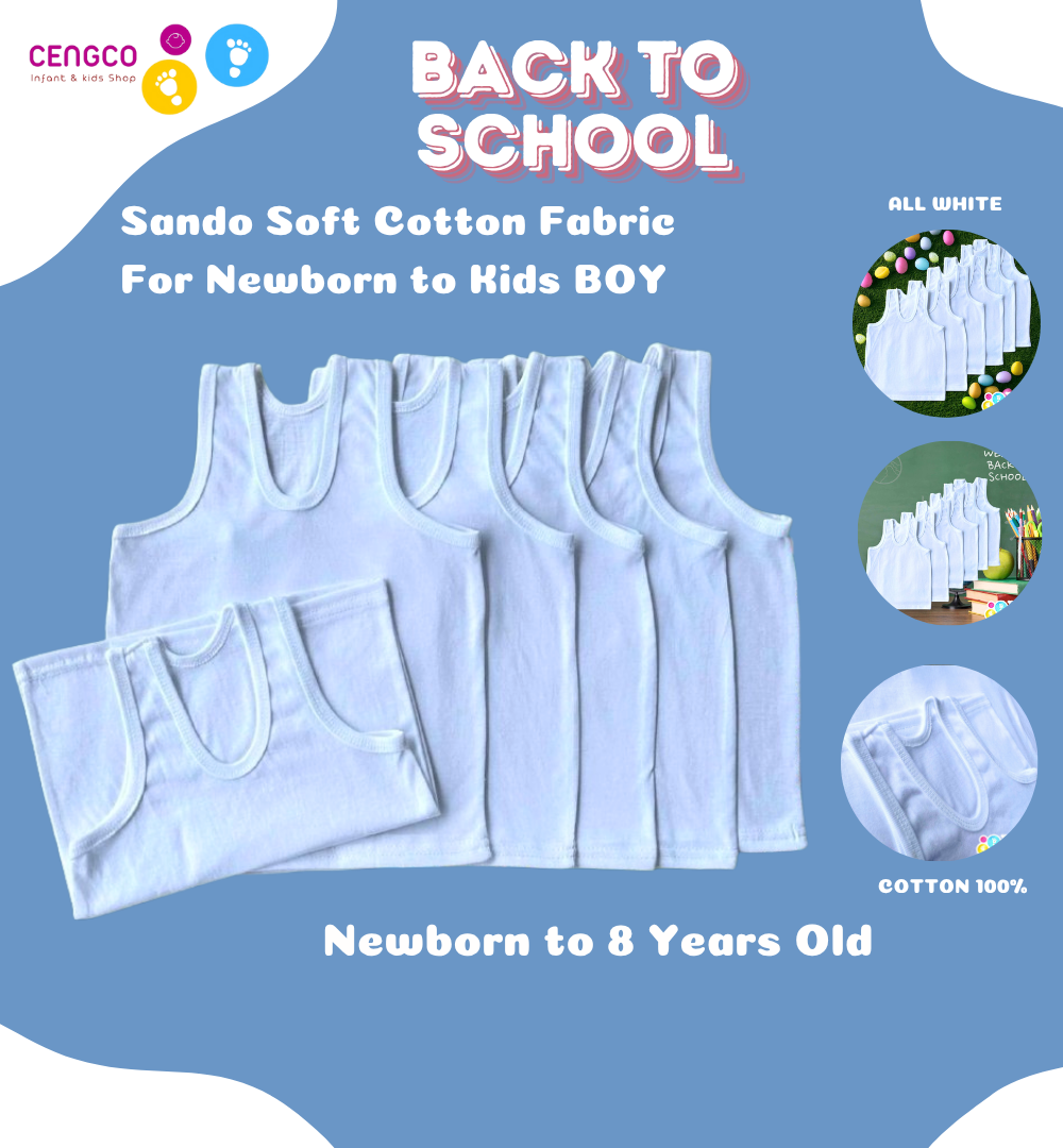 3 Pcs Boys Sando Tops Newborn to 8 Years Old Pure Cotton White Plain ...