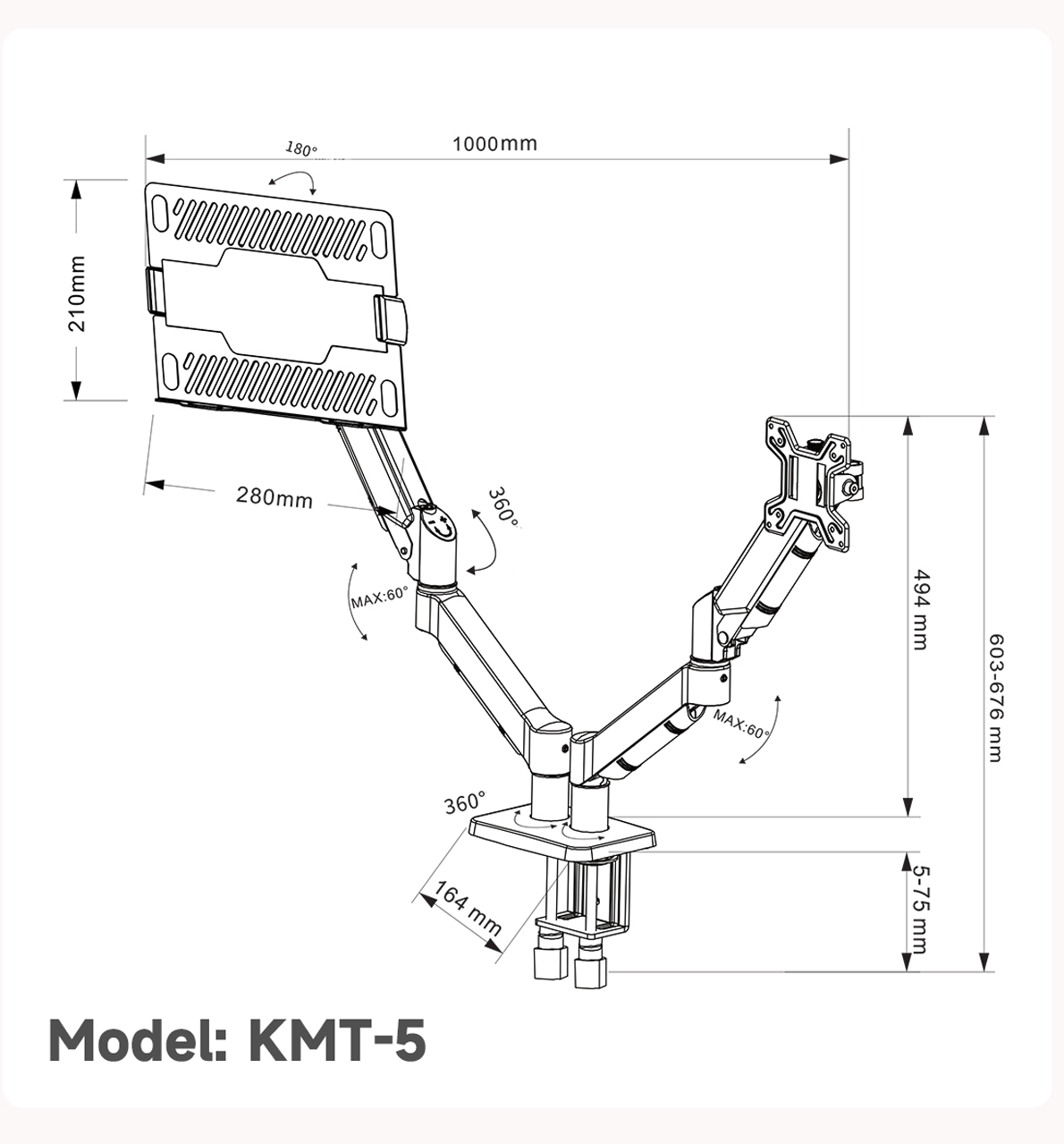Inplay KMT-5 Laptop Monitor Mount Stand Bracket Gas Spring Monitor Arm ...