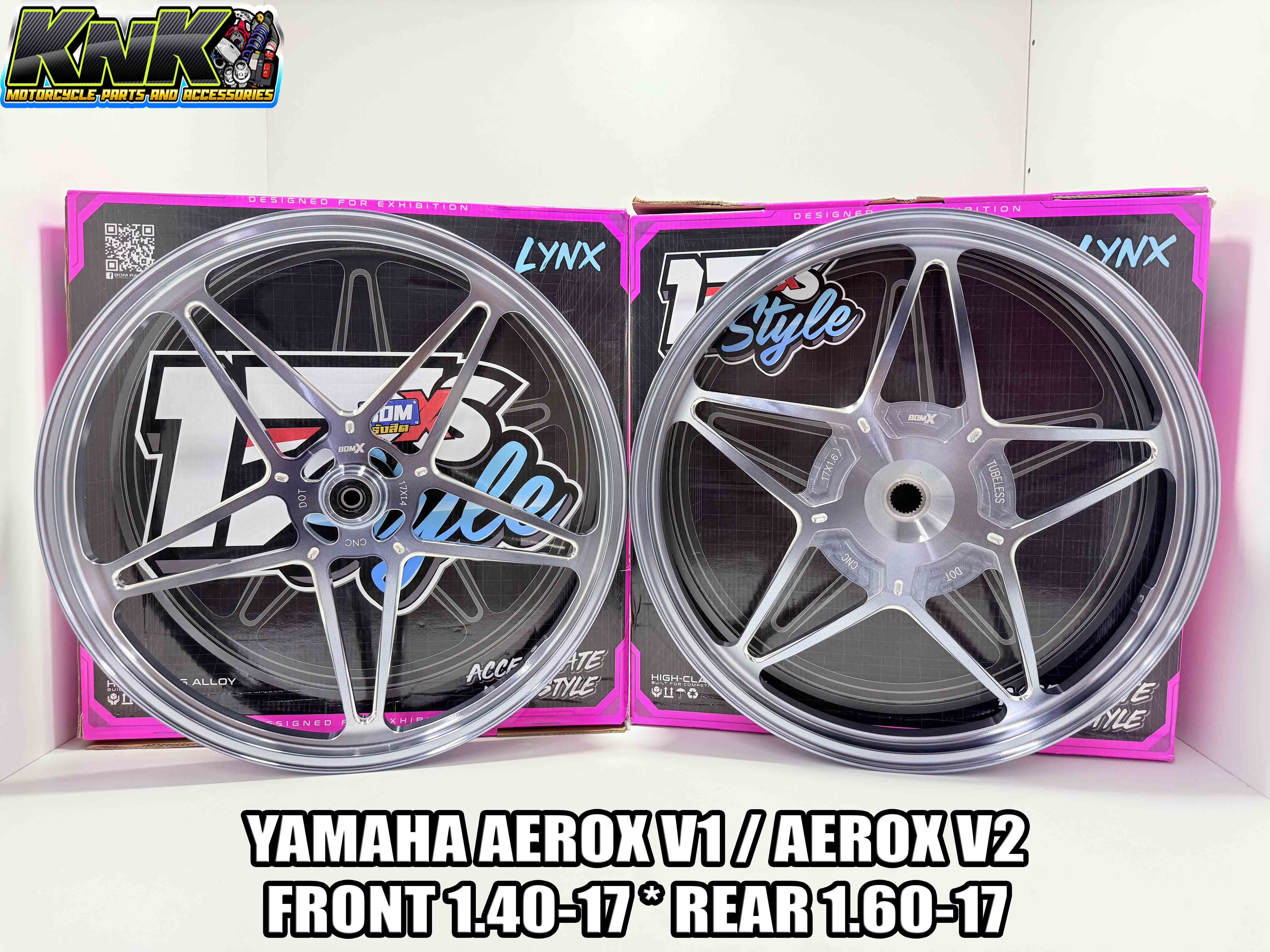 BOM X 17's STYLE CNC MAGS LYNX (STAR) 17s 5 SPOKES FOR YAMAHA AEROX 155 ...