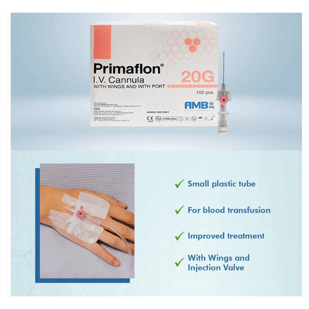 (L&L-J) Primaflon IV Cannula with Wings and Injection Valve (1 Box ...