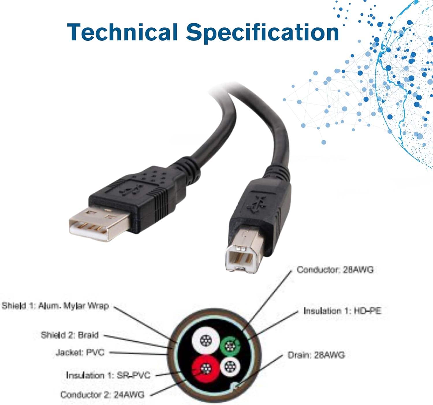 ALLAN Printer Data line cable 1.5M 3M 5M 10M connected to computer USB ...