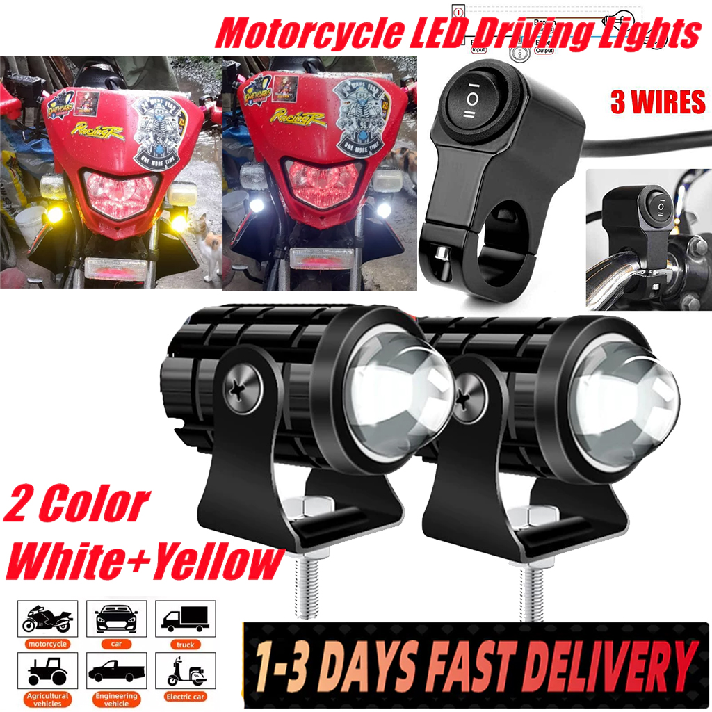 (2PCS/1PCS/Switch)Mini Driving Led Lights Motorcycle Headlight 2 Color ...