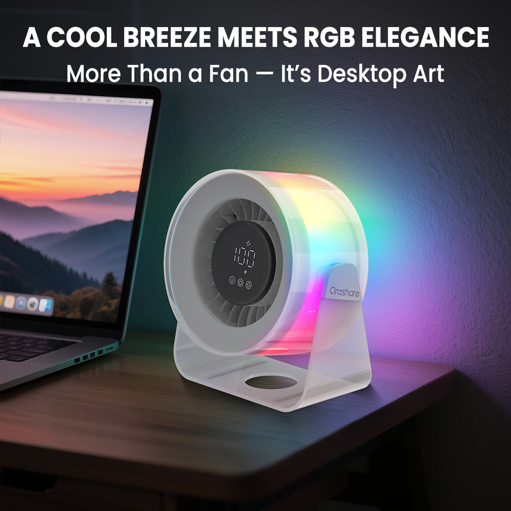 Orashare DF03Max Desktop Fan with RGB Light 1-100 speed Wind 3000mAh ...