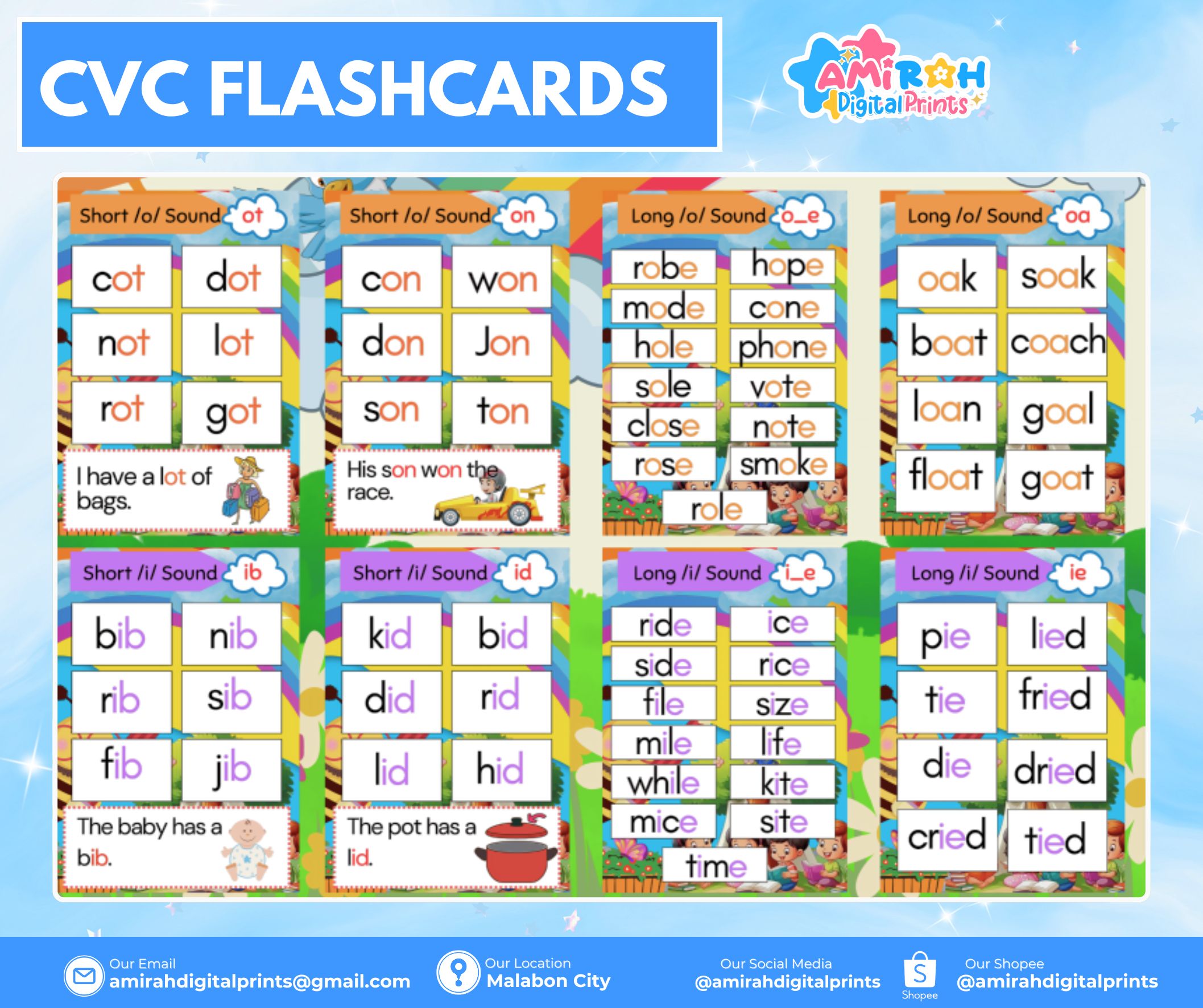 CVC word Family Vocabulary Cards Short vowels and long vowels ...