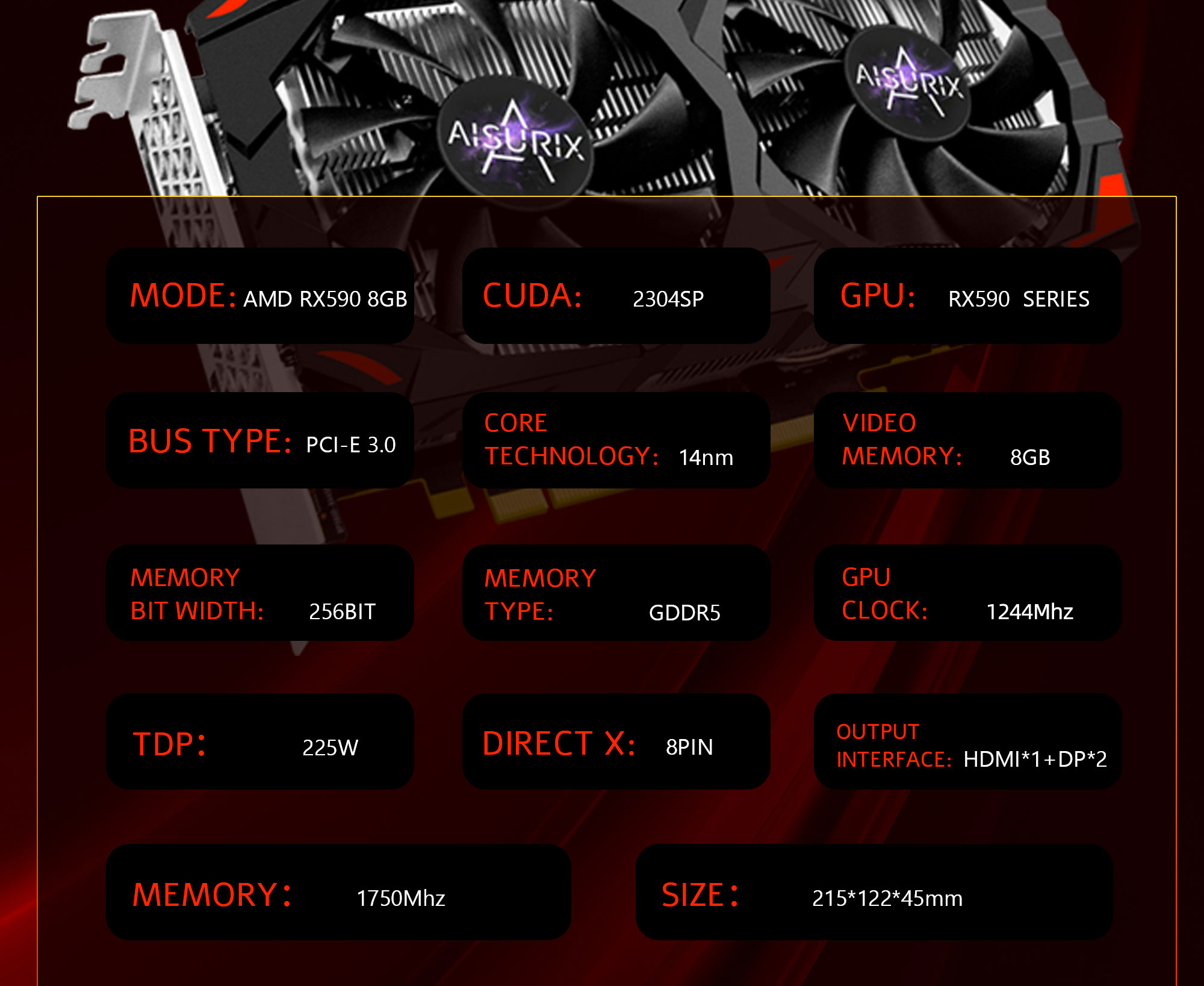 AISURIX RX590 8G NEW Graphics Card GDDR5 256Bit 2304sp AMD PC GPU Video ...