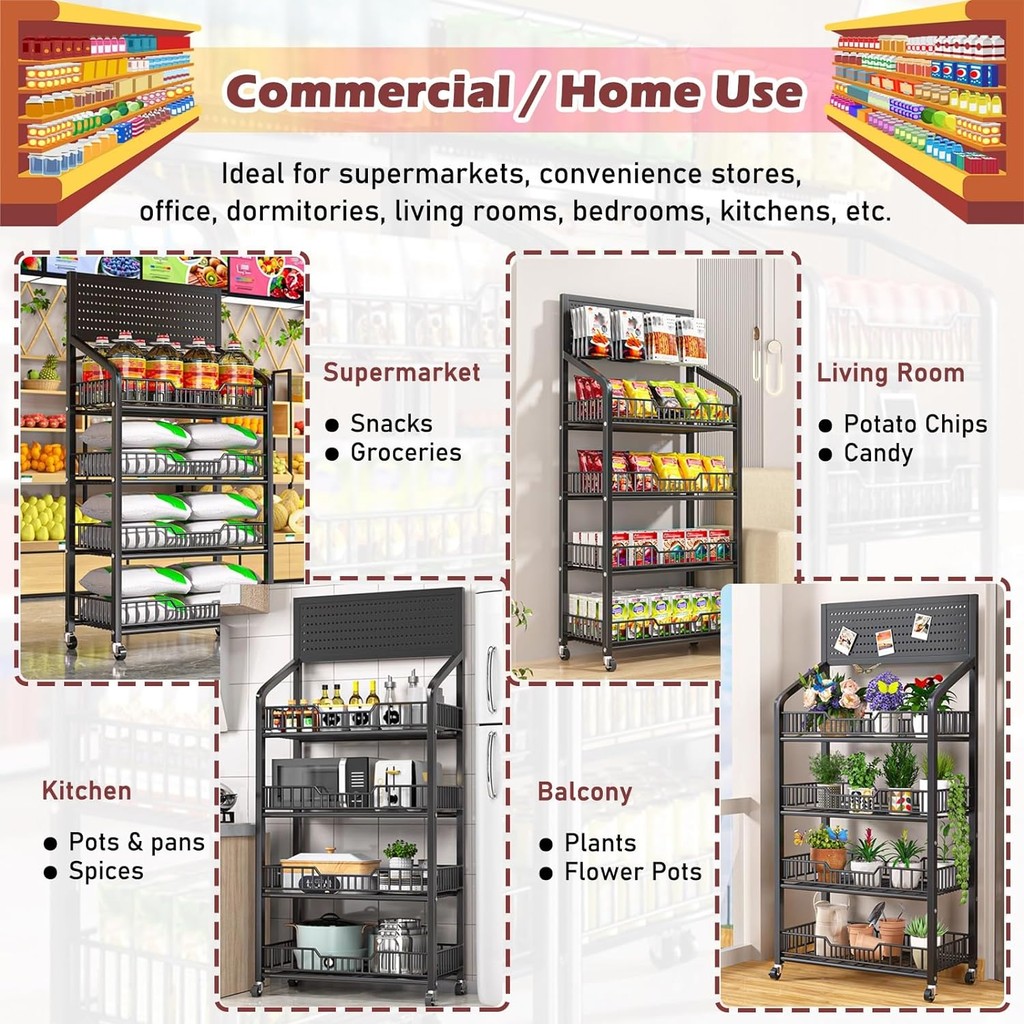 5-Layer Supermarket Shelves Display Grocery Rack Kitchen Storage Rack ...