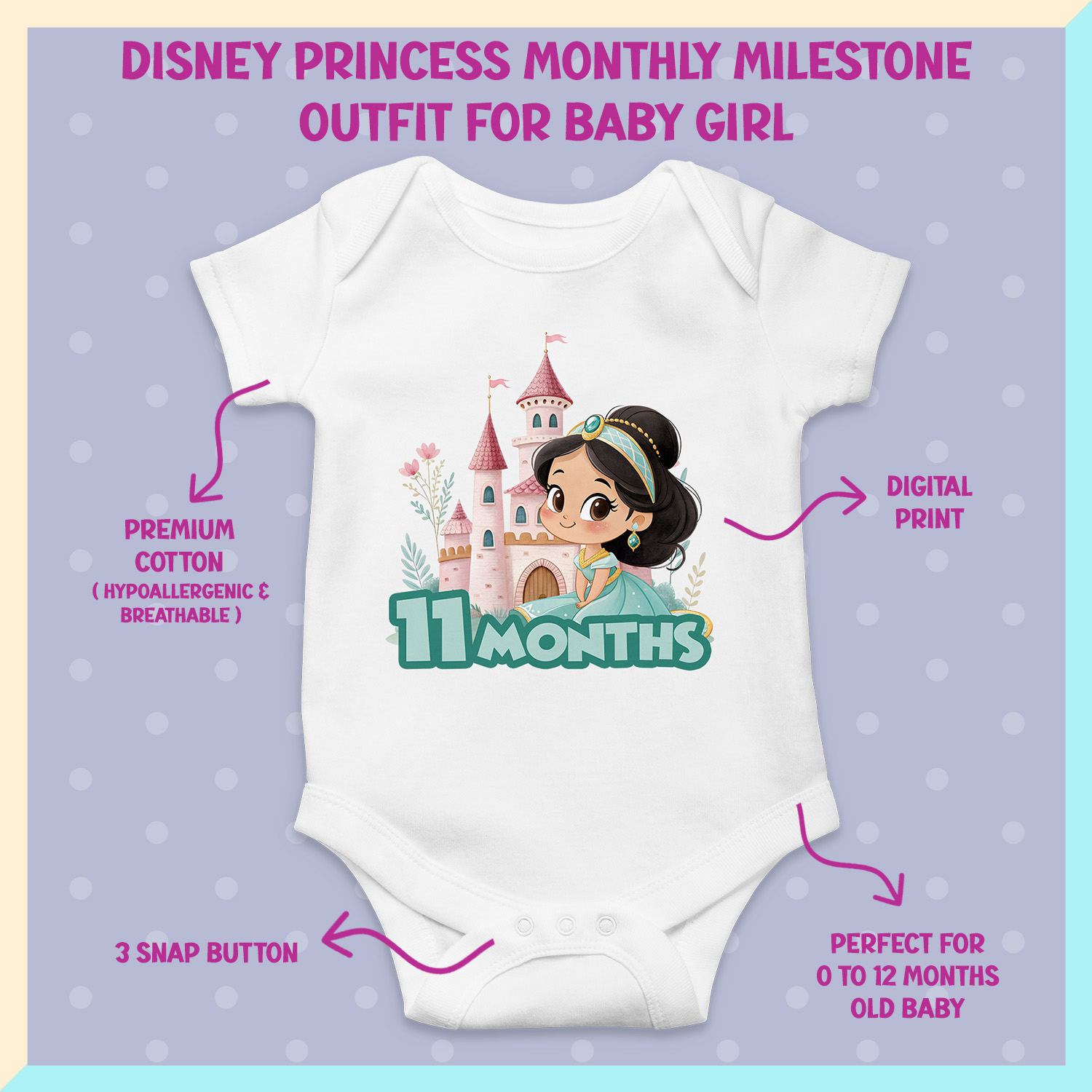 Disney Princess monthly milestone outfit for baby girl - Baby clothes ...