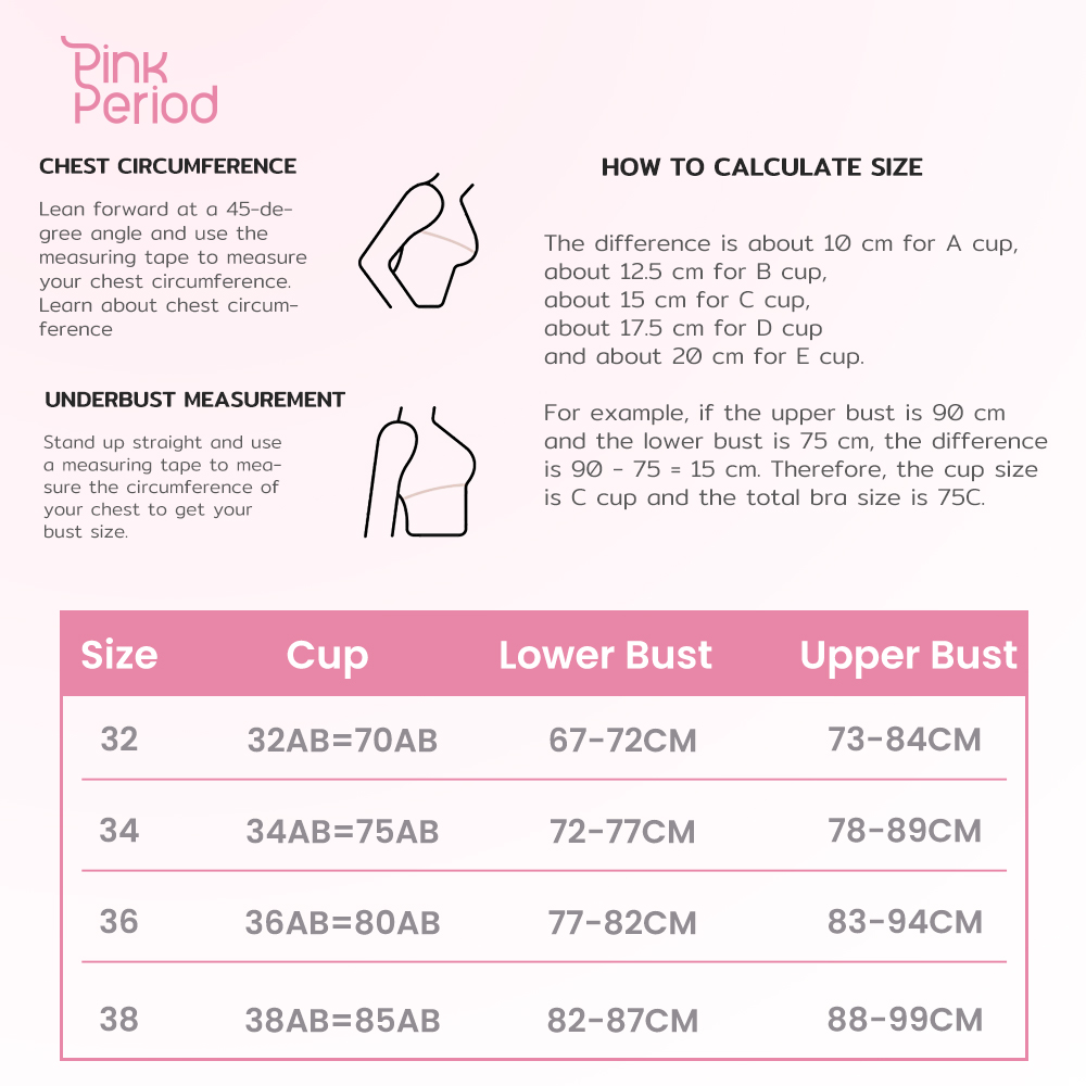 Pink Period Seamless Push Up Bra Wireless Women's Underwear AB Cup Size ...
