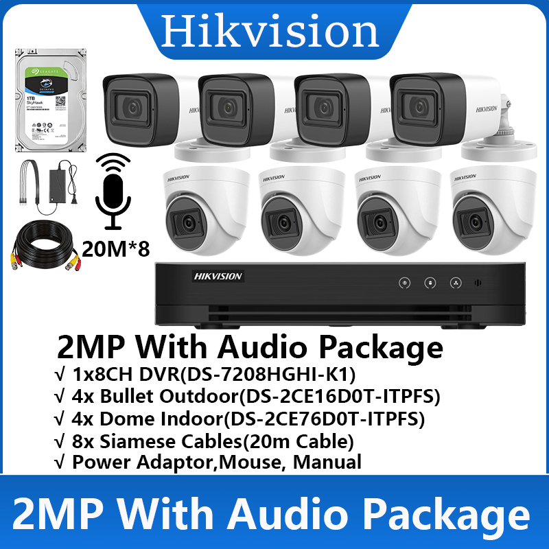 Hikvision 2MP CCTV With Audio Package 4CH/8CH DVR KIT Supports Remote ...