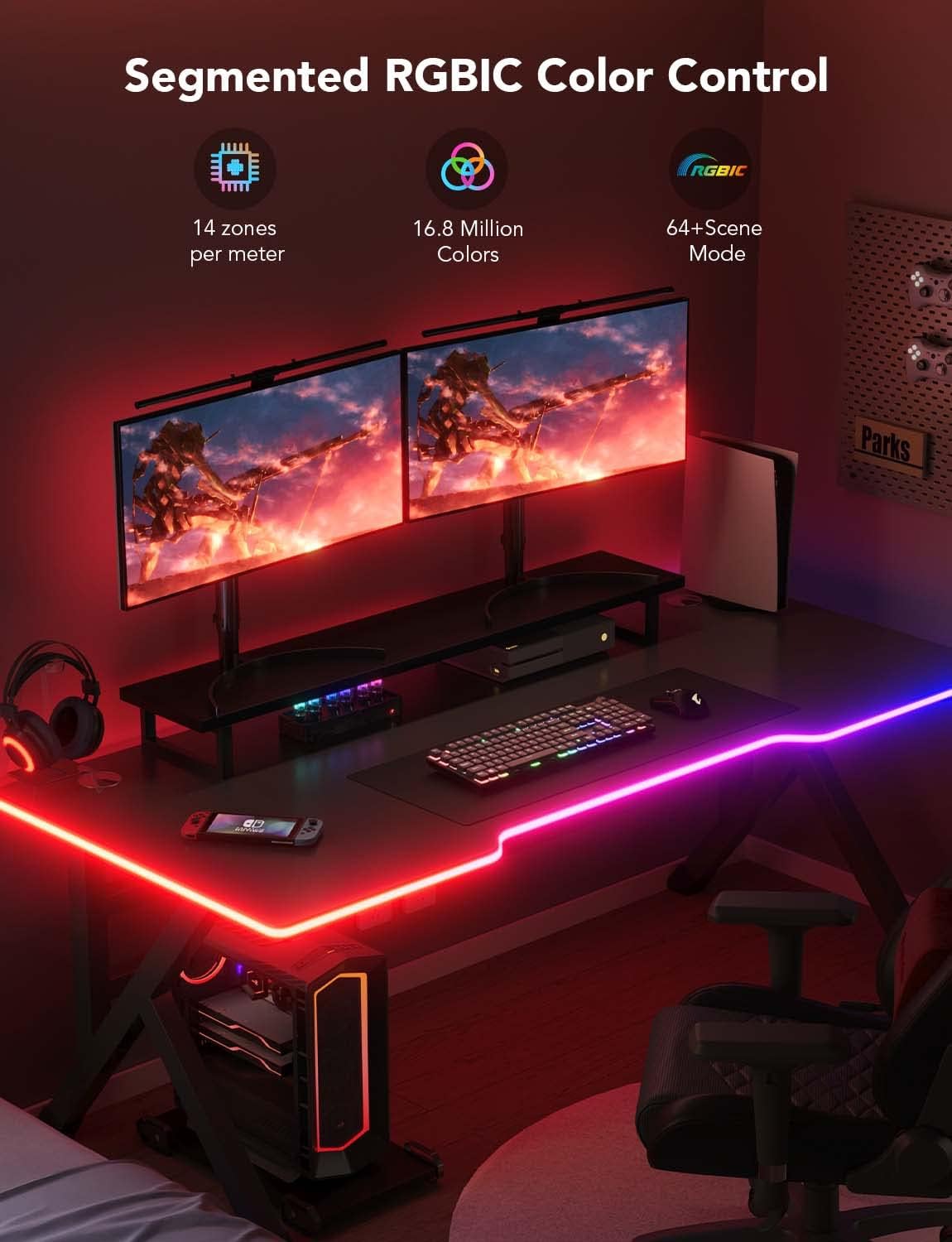 Govee RGBIC Gaming Lights Neon Rope Light for Desk 10ft Led Strip Light ...