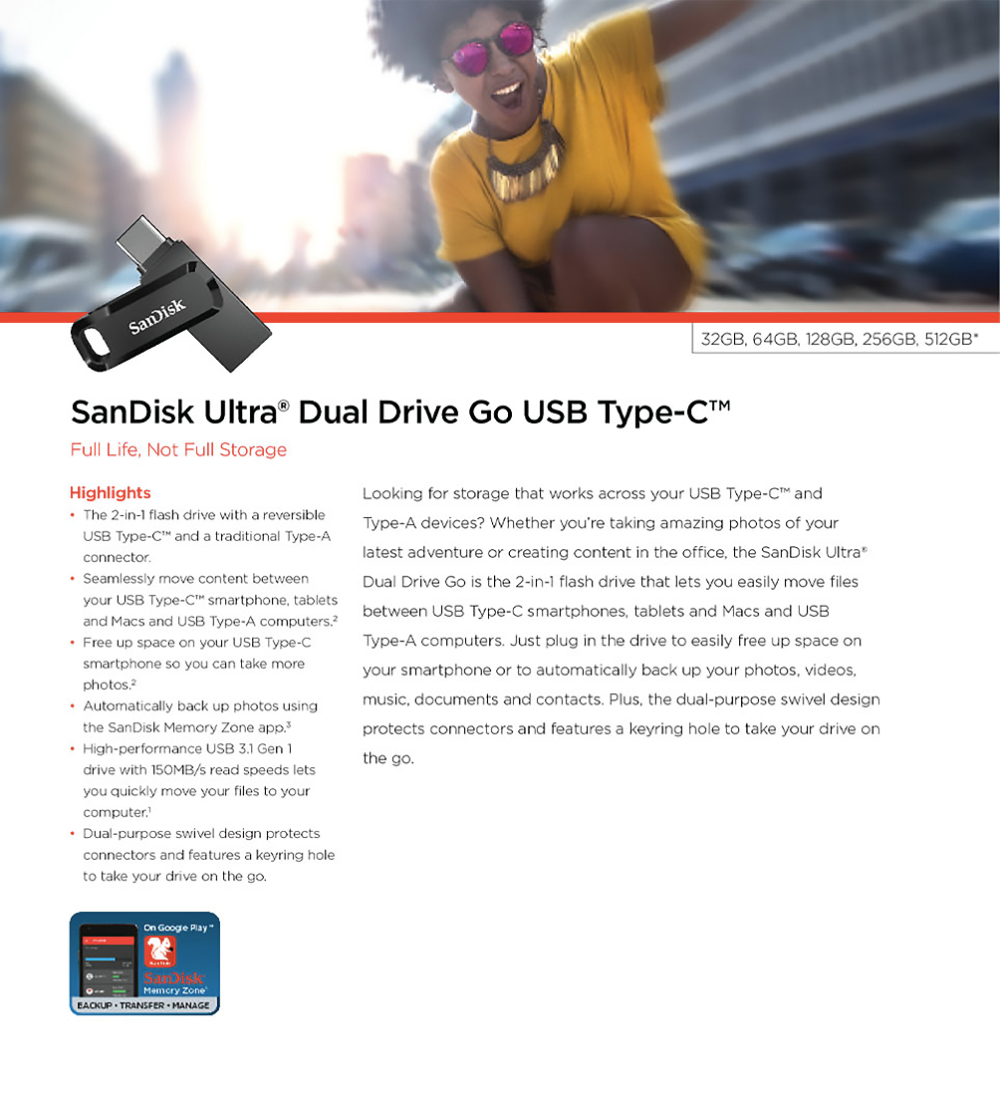 SanDisk Ultra 64GB 128GB 256GB SDDDC3 OTG /Dual Drive Go USB 3.1and ...