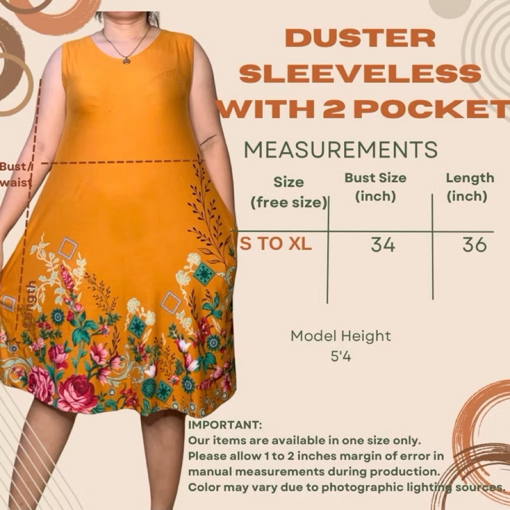 Duster Dress Pambahay With 2 side pockets Sleeveless Best Fit up to ...