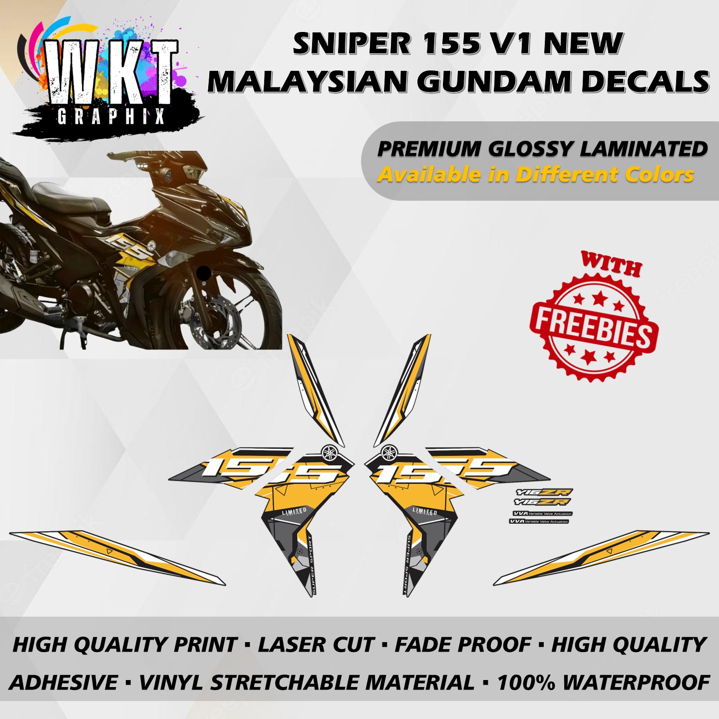 YAMAHA SNIPER 155 V1 NEW MALAYSIAN GUNDAM DECALS STICKER (WATERPROOF ...