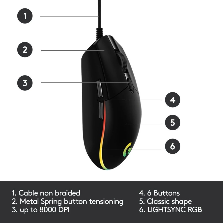 Original Logitech G203 Wired Gaming Mouse USB 8000 DPI for PC/Laptop Laptop Accessories Mouse ...