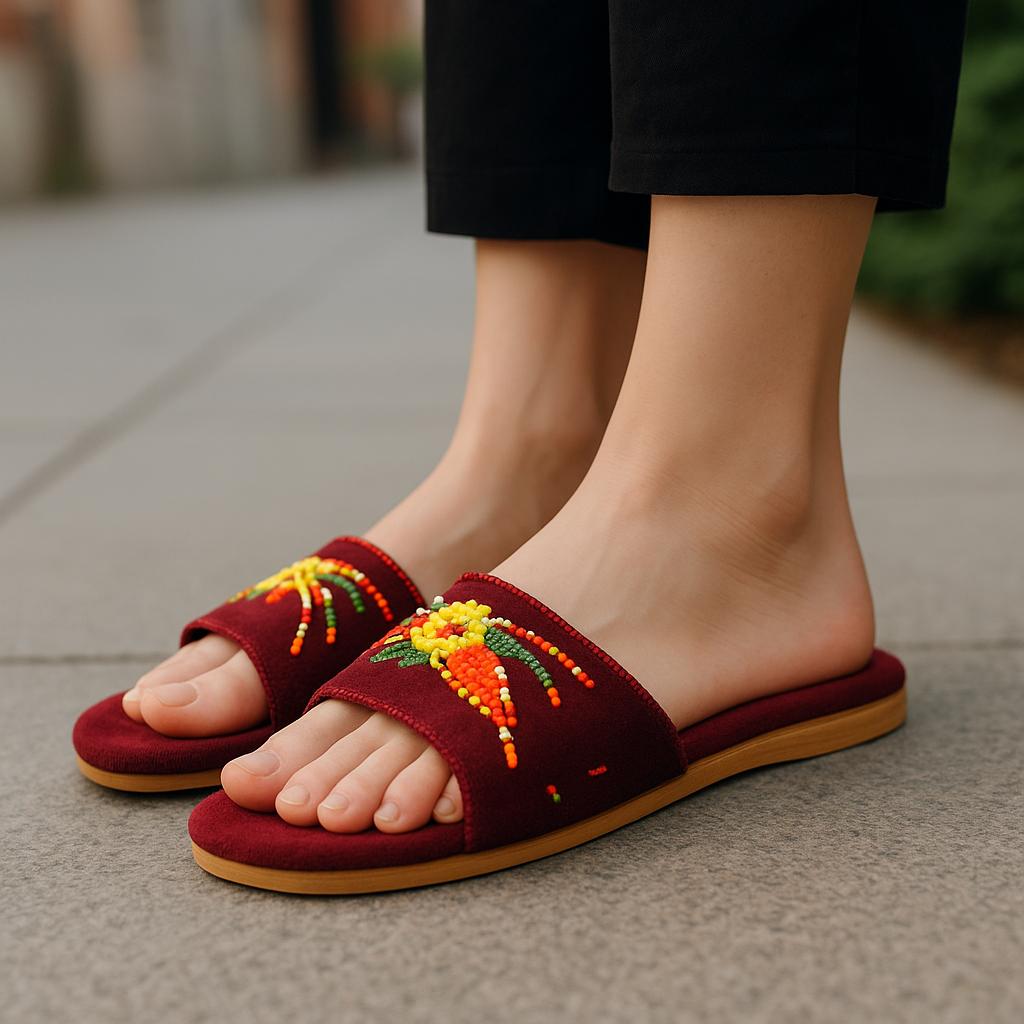 Alpombra 'Open-Toe' heavy sole ladies velvet beaded colorful slippers ...