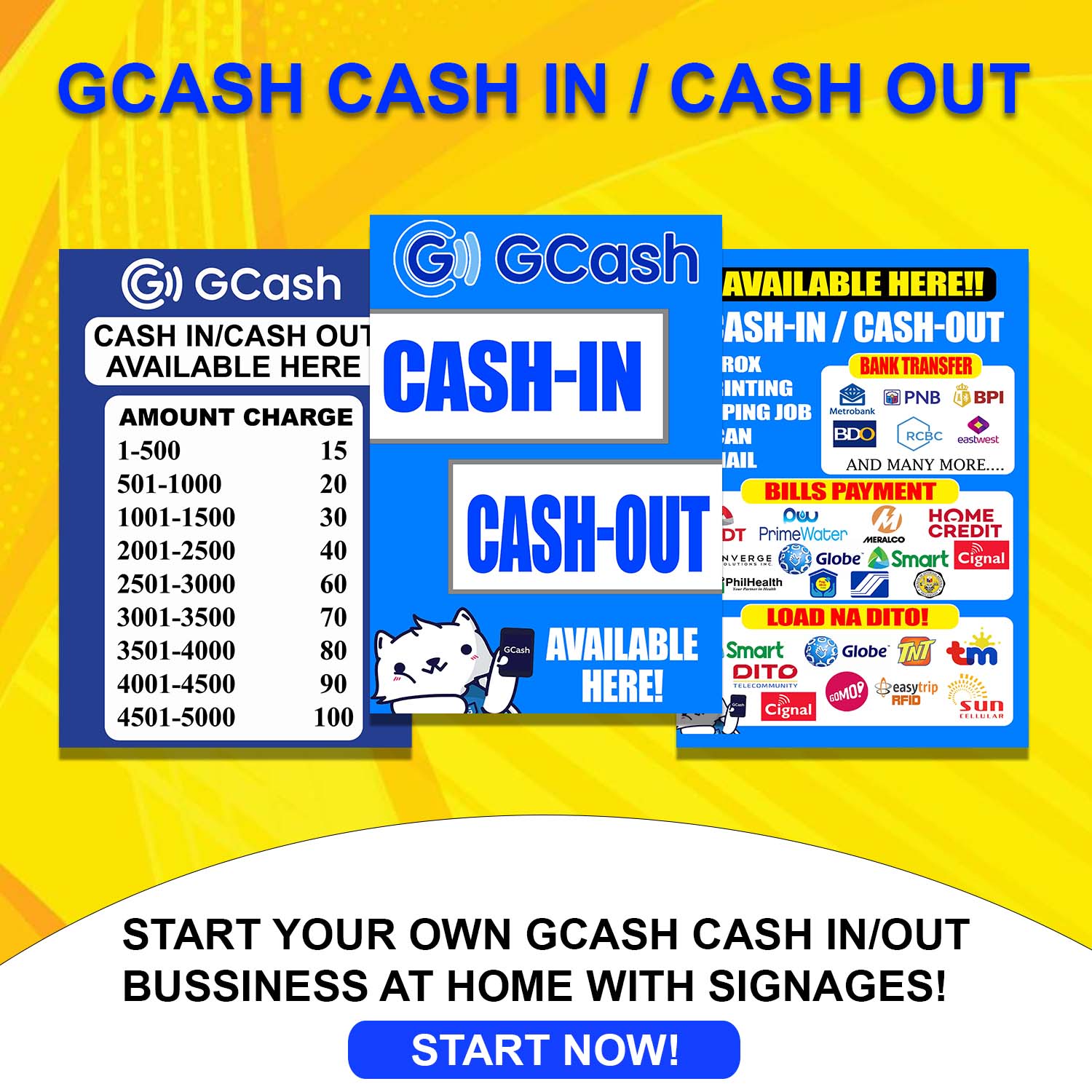 GCash Cash-in Cash-out Rates Signage & Poster A4 SIZE | Shopee Philippines