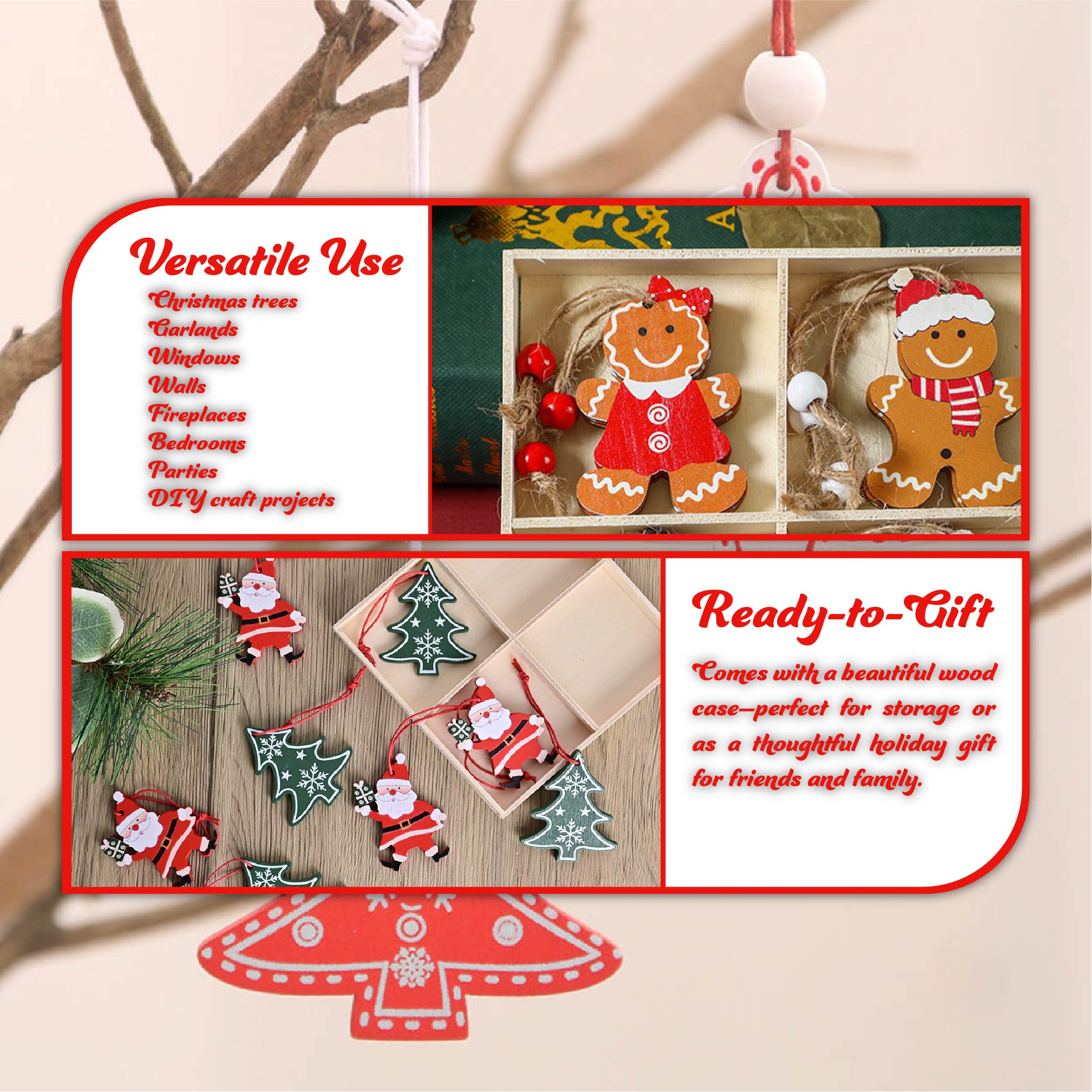 Steve Kyle 12pcs Small Wooden Gingerbread Man Hanging Ornaments ...