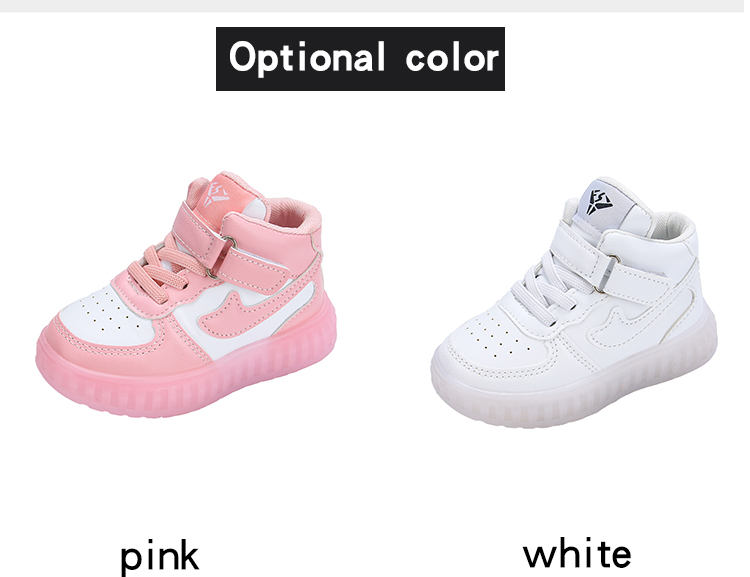 New LED Rubber Shoes For Kids girls light up high top sneakers white ...