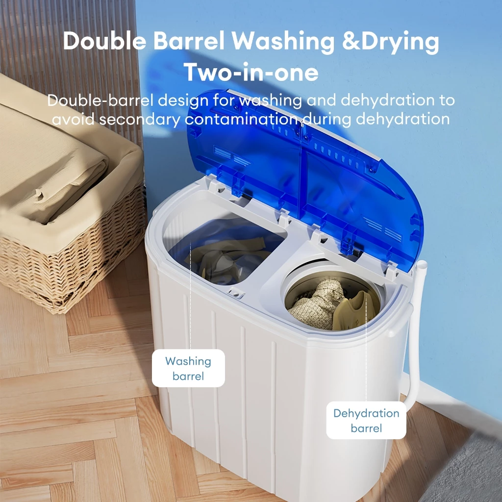 10KG Double Barrel Mini Washing Machine With Spin Dryer Semi Automatic ...