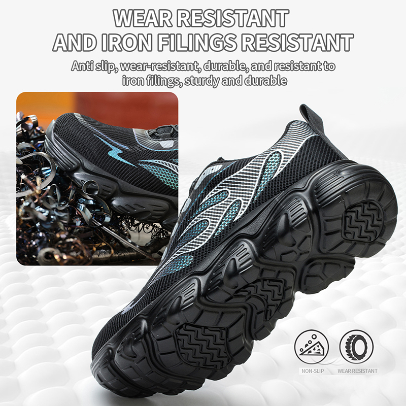 Safety shoes with rotating knob for impact and puncture protection ...