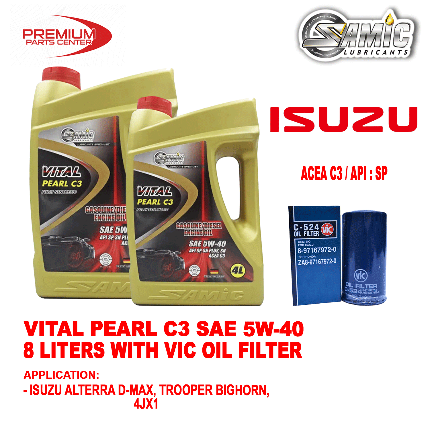 SAMIC VITAL PEARL C3 5W40 8 Liters ISUZU ALTERRA D-MAX TROOPER BIGHORN ...