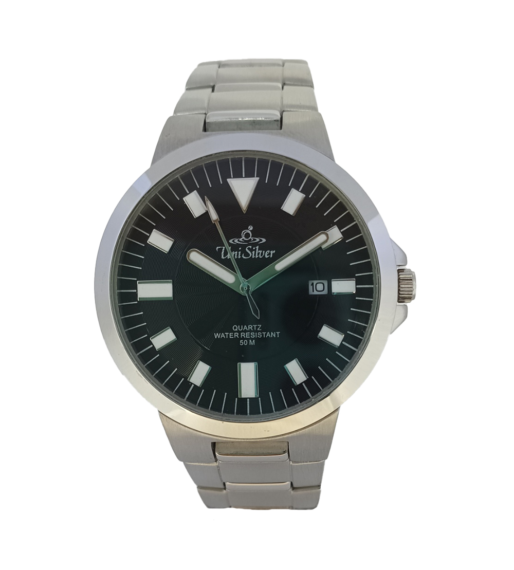 UniSilver TIME Men's Silver/Metallic Black Dial Analog Stainless Steel ...
