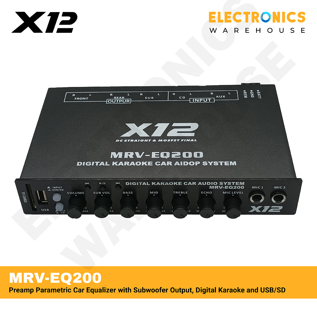 X12 MRV-EQ200 Preamp Parametric Car Equalizer with Subwoofer Output, Digital Karaoke and USB/SD ...
