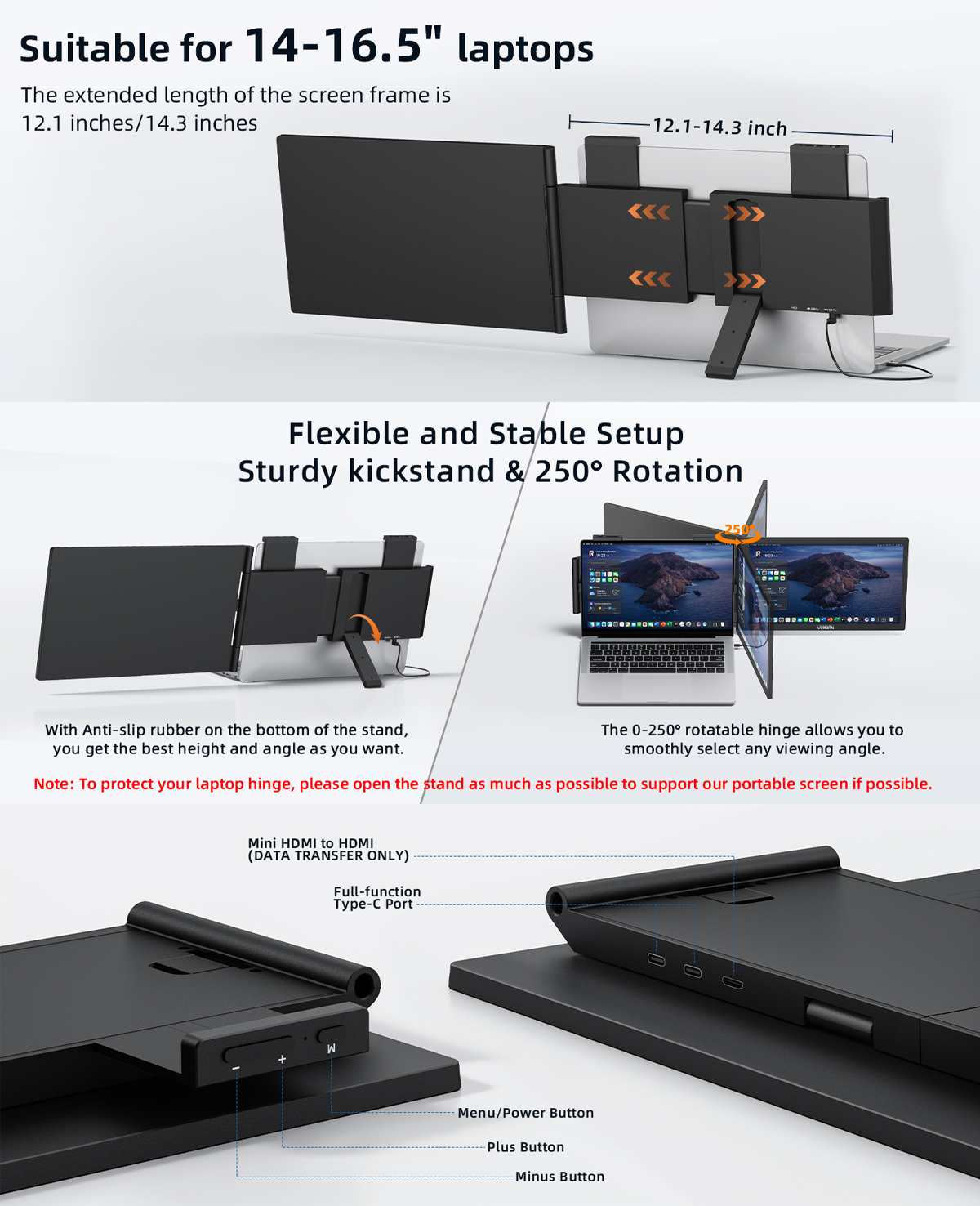 Nvision 14"/15.6" Laptop Screen Extender Portable Monitor FHD IPS 60HZ ...