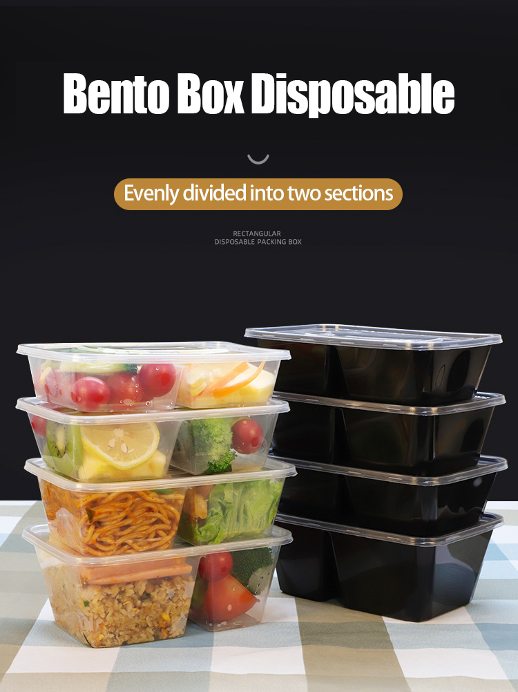 50Pcs Bento Box Disposable Lunch Box 2 Division Food Box 500Ml 650Ml ...