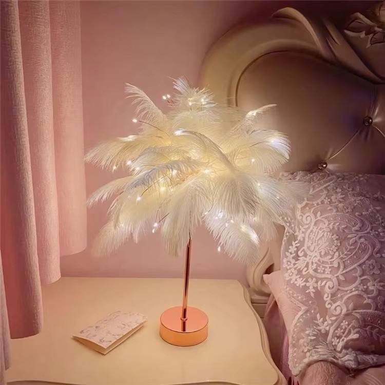 Battery Led Feather Bedside Lamp Table Desk Lamp Newish Restaurant ...