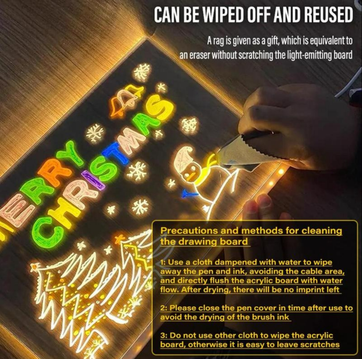 LED Luminous Drawing Board Toys Night Light Message Note Board Acrylic ...