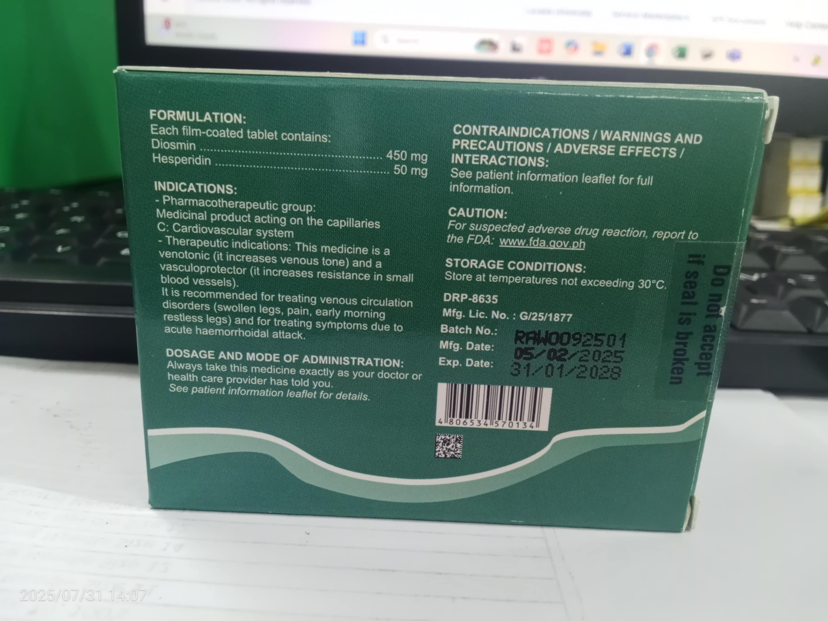 DIOSMIN +HESPERIDIN 450MG/50MG FILM-COATED TABLET VASOPROTECTIVE 30 ...