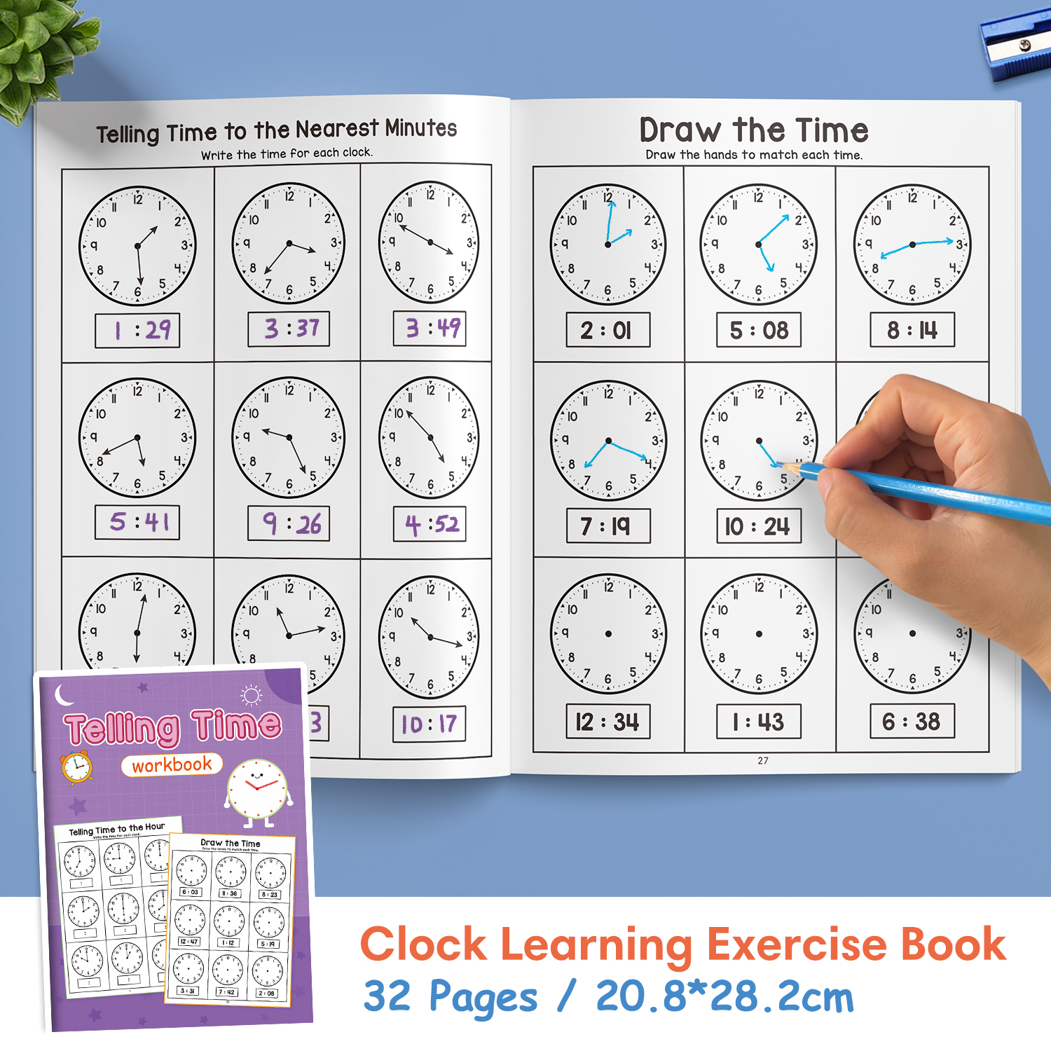 Telling Time Maths Workbook Write & Draw Minute and Hour Hands ...