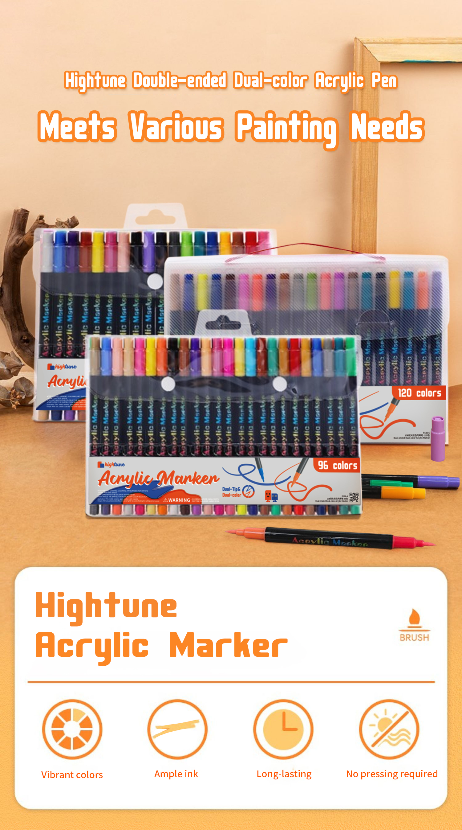 Hightune Dual-Head two-color Acrylic Marker Watercolor Brush Pen Set ...