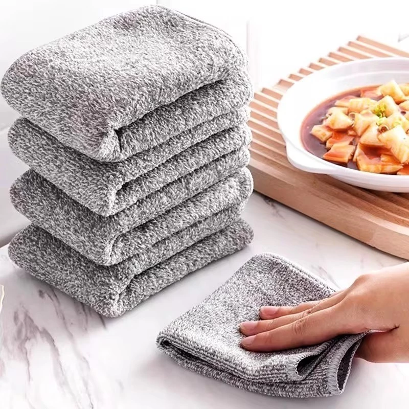 15Pcs Bamboo Charcoal Cleaning Rags Kitchen Microfiber Thicken Wiping ...