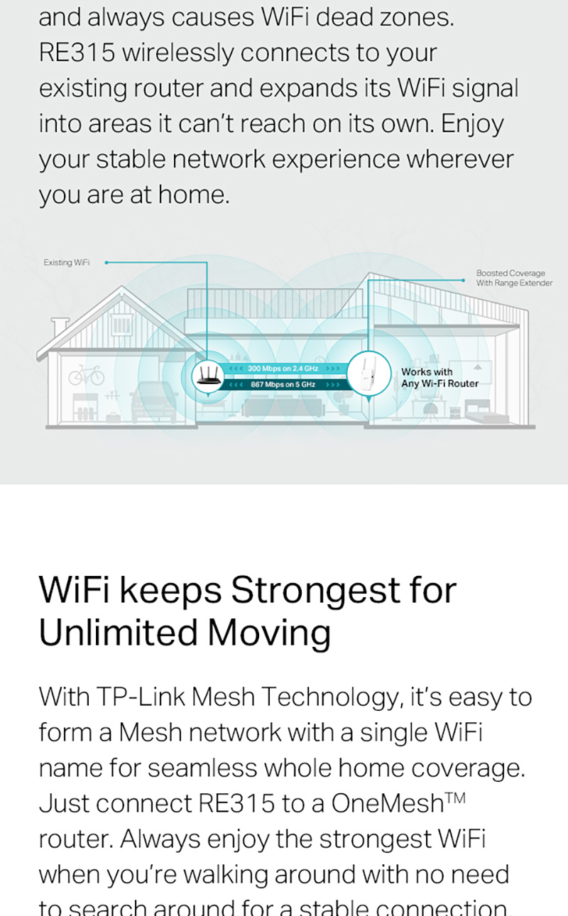TP-Link | RE315 | AC1200 | EasyMesh | Wi-Fi 5 | Range Extender | WiFi ...