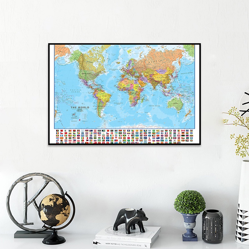 Geographic World Wall Map 59”x39" Wall Hanging Map Cloth for Wall ...
