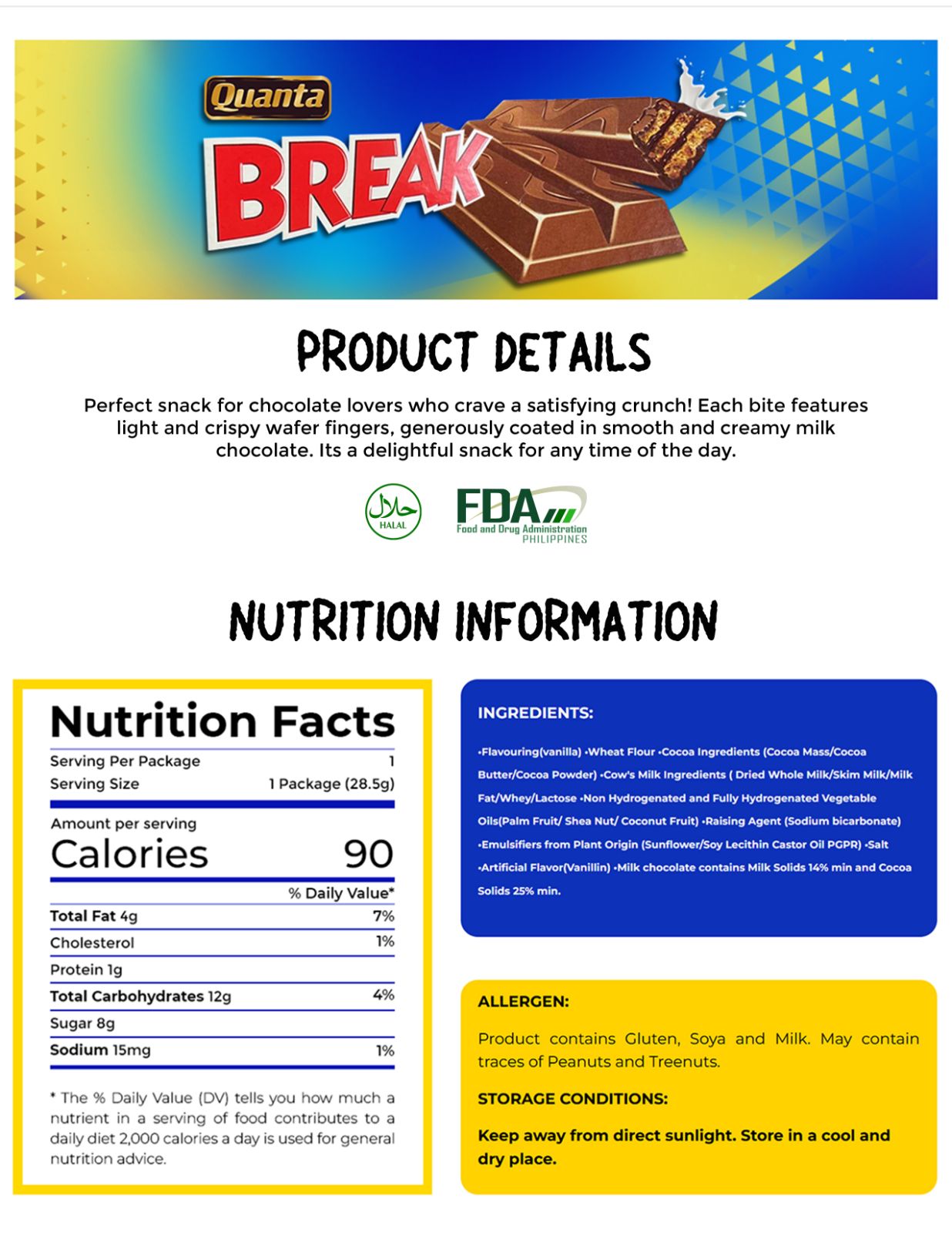 Quanta Break Crunchy Wafer 3-Fingers in Creamy Milk Chocolate 24x18.5g ...