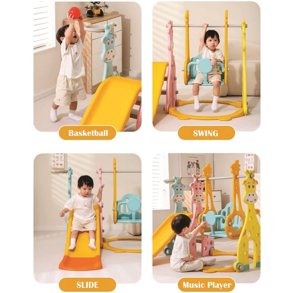 【4 In 1】Slide For Kids Age 0-12 Max 120KG Playground Kids Slide Swing ...