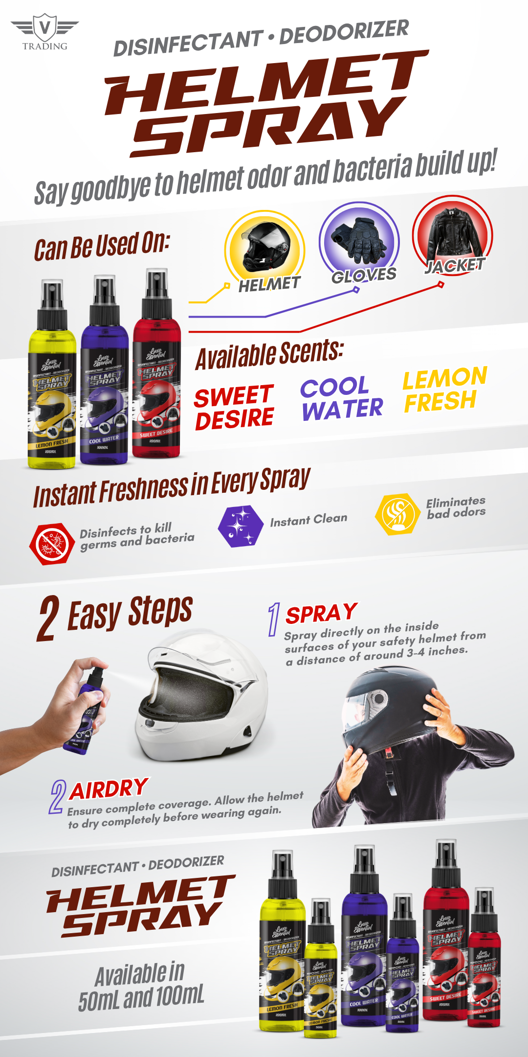 Helmet Disinfectant Spray | Anti-Amoy, Anti-Germs, Fresh Scent | For ...