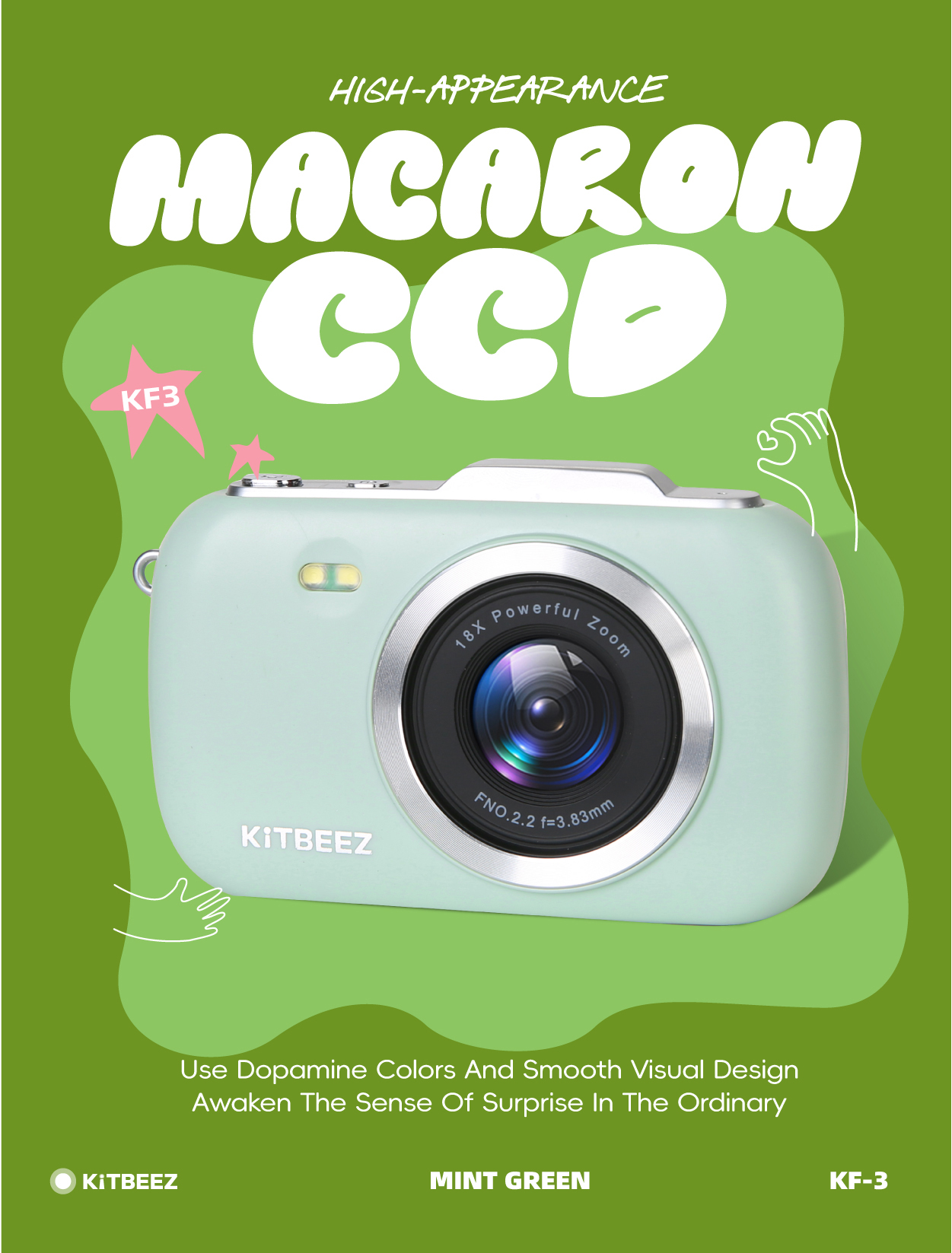 【KiTBEEZ KF-3】Y2K CCD 4K Digital Camera 64MP 18X Zoom with built-in ...